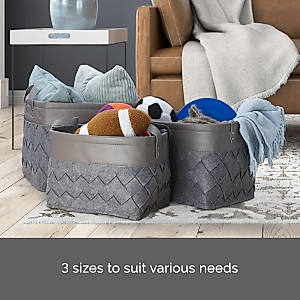 Elements Nested Felt Baskets, 3-Piece, Charcoal