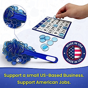 MR CHIPS Made in USA Bingo Magnetic Wand & ¾ Inch Blue 100 Upgraded Pieces Chips Plastic with Metal Rings - Support American Jobs