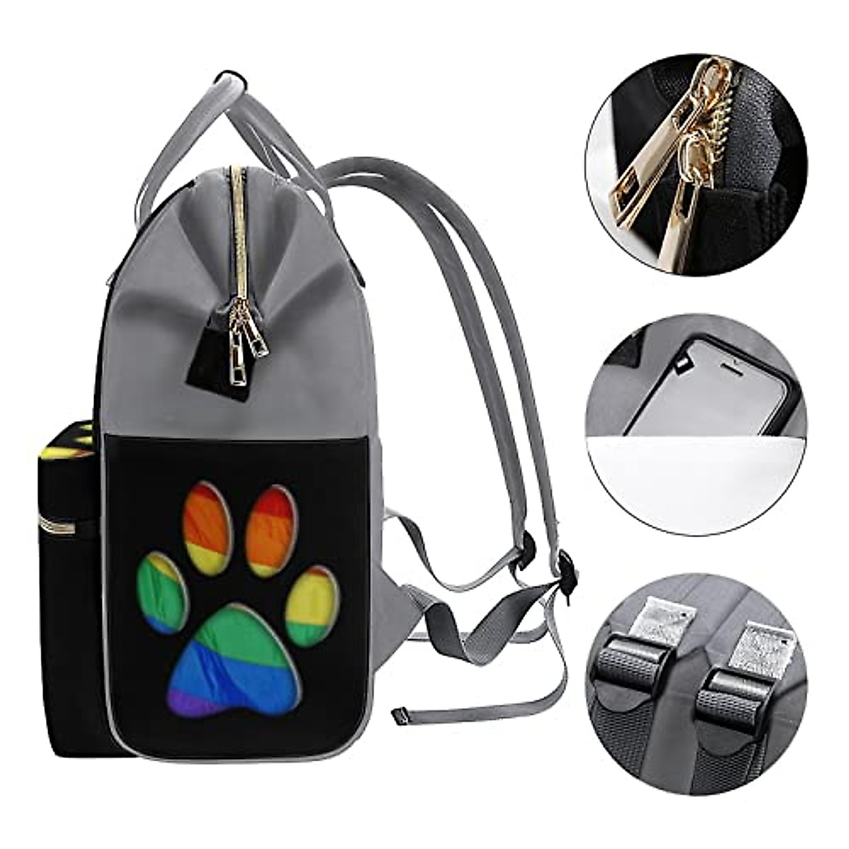 Bear Footprint with Rainbow Flag Diaper Bag Backpack Large Capacity Mommy Bags Multifunction Nappy Bag Travel Back Pack Gray-Style