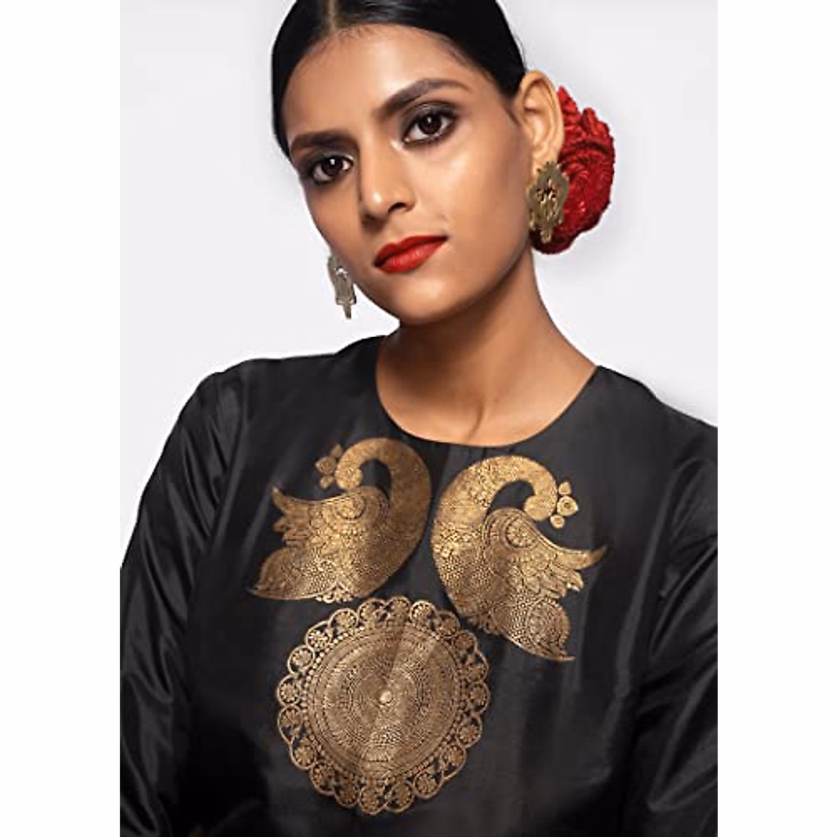 Elina fashion Indian Kurti for Womens With Palazzo & Dupatta | Ethnic Art Silk Readymade Kurtis Stitched Kurta For Women Black