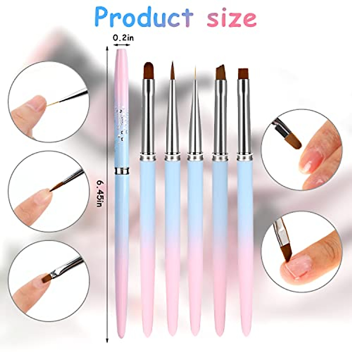 5Pcs Nail Polish Clean Up Brush Set, Manicure Nail Art Polish Remover Brush with Nail Liner Brush Professional Nail Detail Brush Nail Painting Tool for Nail Art Design & Polish Mistake Cleaning