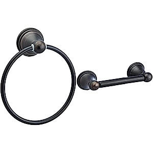 Amazon Basics AB-BR807-OR Modern Towel Ring, 6.3-inch Diameter, Oil Rubbed Bronze & AB-BR809-OR Modern Spring Toilet Paper Holder, Oil Rubbed Bronze