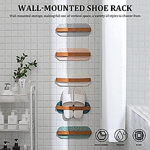 Huakaile Wall Mounted Slipper Holder, Bathroom Wall Hanging Slipper Rack, Adhesive Shoe Holder, Sticky Slippers Shelf Hanging Shoe Organizers for Door Entryway Small Space (Gray)