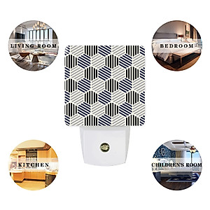 Big buy store Night Lights Auto Sensor Black Gray Hexagon Plug-in LED Nightlights Dusk to Dawn for Living Room, Bedroom, Bathroom, Kitchen, Hallway, Stairways, Abstract Geometric