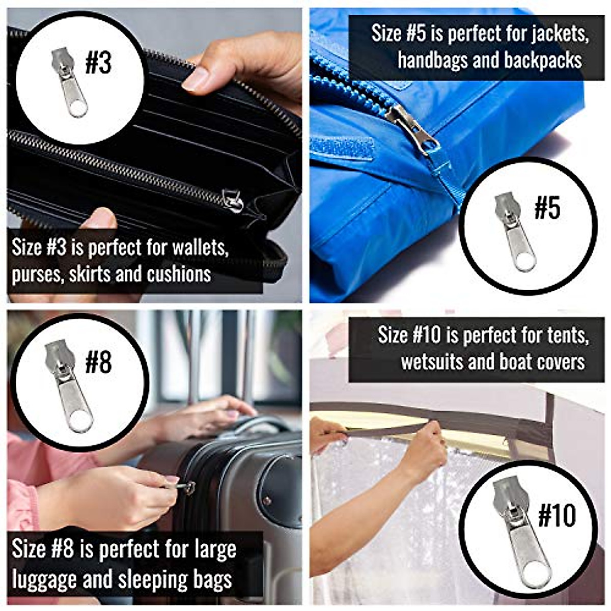 Zipper Repair Kit with Replacement Zippers [197pcs] Zipper Fix Kit & Replacement Zipper Slider Set with Pliers - Ideal for Fixing Luggage, Coats, Jean, Jackets, Tents - Zipper Repair On The Go