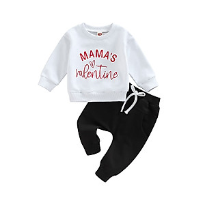 YOKJZJD Infant Toddler Baby Boy Valentines Day Outfits Letter Pullover Sweatshirt Long Sleeve T-Shirt Top Pants Fall Clothes Set (Mama's valentine, 6-12 Months)