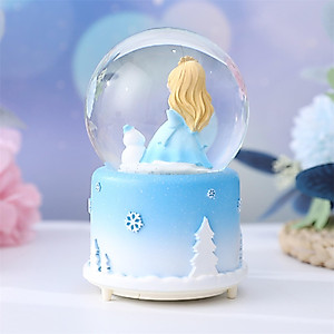 Snow Globe for Girls,80MM Music Box with LED Lights&Automatic Snowfall,Princess Toys Gifts for Kids Women Birthday Christmas Valentine,Decorations for Living Room Bedroom Coutertop(Sit Pose)