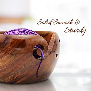 Yarn Bowls 6x3 inches for Crocheting. Wooden Yarn Bowl Holder for Knitting with Free Carry Pouch & 2 Crochet Hooks