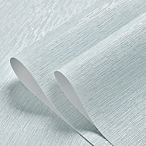 Haimin Grasscloth Wallpaper Peel and Stick 20.9in X 393in Fabric Contact Paper Wall Paper Textured Wallpaper Horizontal Stripes Look Wallpaper Self-Adhesive Thick Vinyl Embossed Wallpaper (Light Blue)