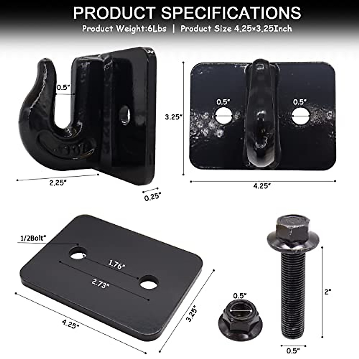 HASHENTA 3/8" Tractor Bucket Grab Hook Grade 70 Forged Steel Bolt On Grab Hook Tow Hook Mount with Backer Plate,(2 Pack).15177Ibs Break Strength.Work Well for Tractor Bucket, RV, UTV,Truck.Green