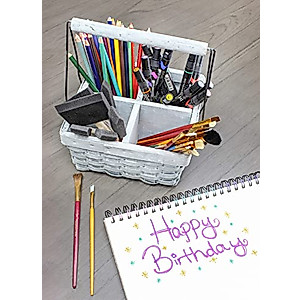 AuldHome Wood Basket Caddy (Gray Washed), 4-Compartment Carry-All Divided Organizer, Great for Easter/Spring Gift Basket