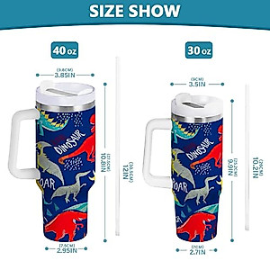 RPLIFE Colorful Dinosaurs Blue 40oz Tumbler with Handle, Stainless Steel Coffee Mug, Insulated Water Bottle with Straw
