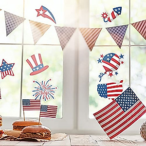 Whaline 48Pcs 4th of July Cut-Outs Patriotic American Flag Cut Outs with 100pcs Glue Points Cartoon Stars Stripes Heart Firework Paper Cut-Outs for Independence Day Classroom Bulletin Board Decor