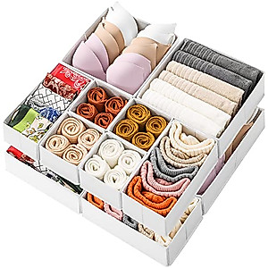 Stero 12 Pack Drawer Organizers for Clothing, Dresser Drawer Organizer Clothes, Fabric Foldable Closet Organizers and Storage Basket Bins for Clothes, Underwear, Bras, Socks (White)