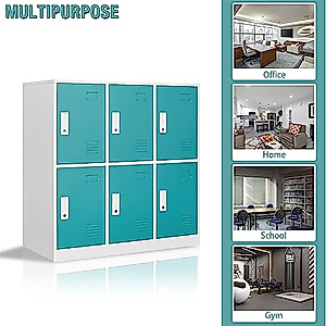 WTRAVEL Locker Steel Storage Cabinet, 2 Tiers 6 Doors Storage Locker for Gym School Office Metal Lockers for Employees with Keys (2 Tiers / 6 Doors Sky-Blue)