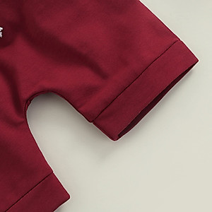 Toddler Baby Boy Summer Outfits Shorts Solid Short Sleeve T-Shirt Tops Casual Clothes Set (Brick Red, 18-24 Months)