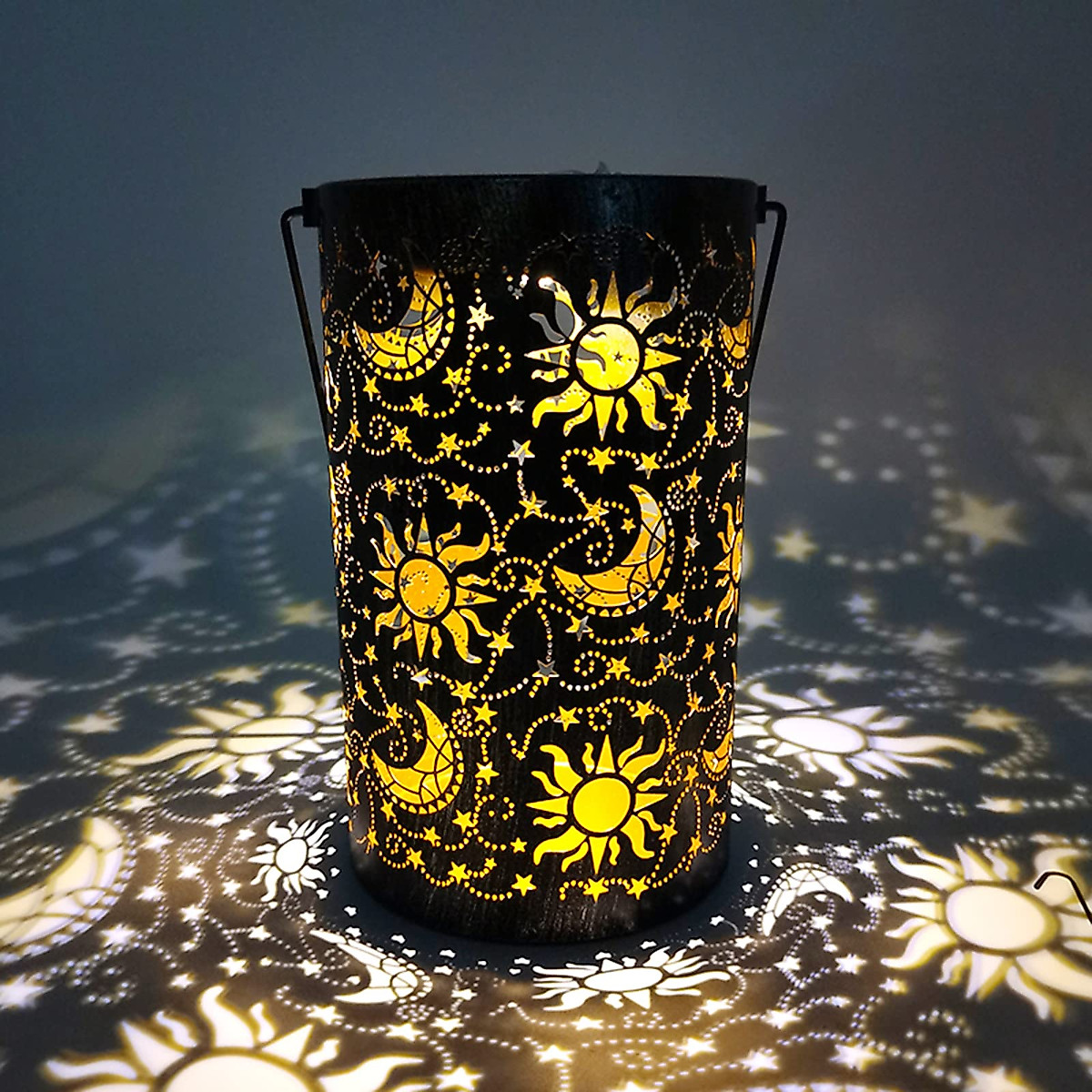 Ruiqas Solar Light Energy Saving Lamp Indoor Outdoor Hollow- Out Leaves Bucket Light Waterproof Lamp for Patio Garden Home Decoration