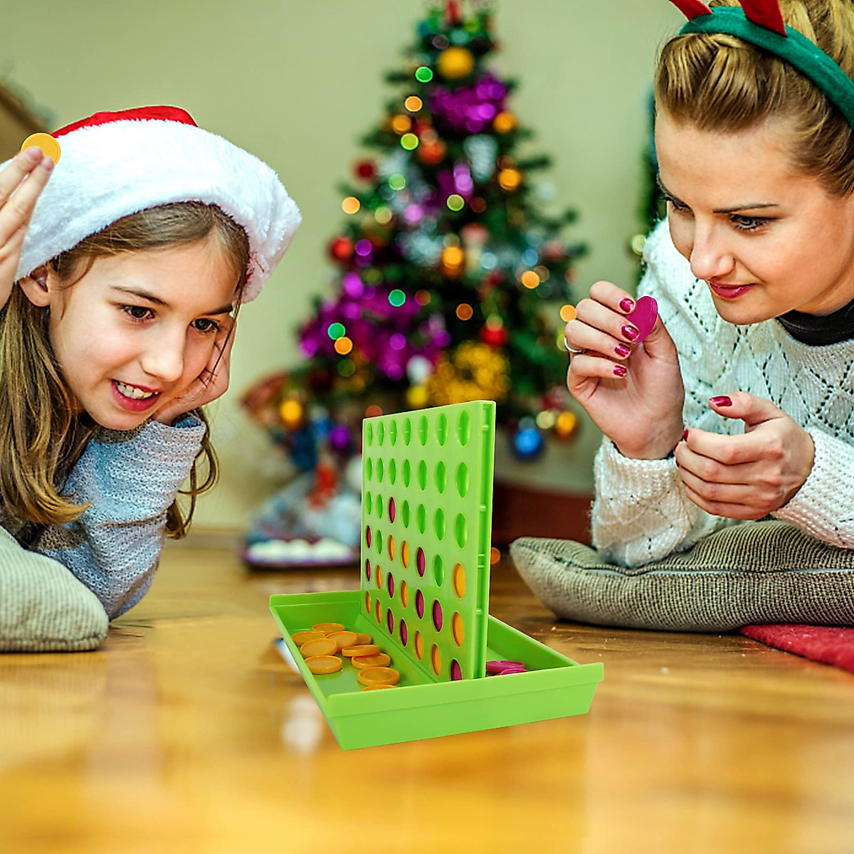 4 in a Row, 2 Pack Board Games, Four in a Row Game, 8.2 Inch Travel Size Line Up 4, Classic Family Toy for Kids and Family for Fun, Pink, Green (2 Pcs)