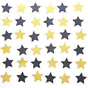 Glitter Five Stars Table Confetti Decor - Black Gold Wild One 1st Birthday Graduation Party Twinkle Stars Confetti Sequins Wedding New Years Party Confetti Sprinkles Decorations, 200pc