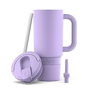 Ello Port 30oz Tumbler with Carry Loop & Integrated Handle | Vacuum Insulated Stainless Steel Reusable Water Bottle Travel Mug | Leak Proof Lid | Flexible Straw | BPA-Free | Dishwasher Safe | Lilac