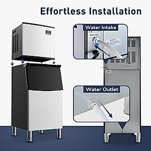 ICEVIVAL Commercial Ice Maker Machine, 550lbs/Day, SECOP Compressor&ETL, Auto-Cleaning Stainless Steel Commercial Ice Machine, 300lbs Storage, Ice Ready in 8 to 15mins, Air Cooled, Restaurant/Business