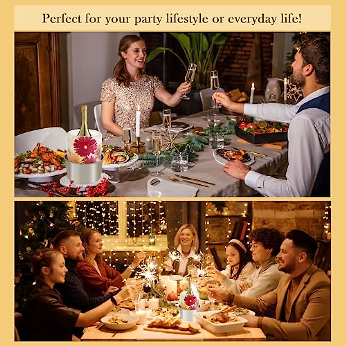 Fxswety Champagne Bucket Ice Mold Wine Bottle Chiller, DIY Your Own Wine Chiller Bucket with Flower Fruits Any Decoration for Special Parties Bar Holiday Wedding, Beautiful & Creative Decoration