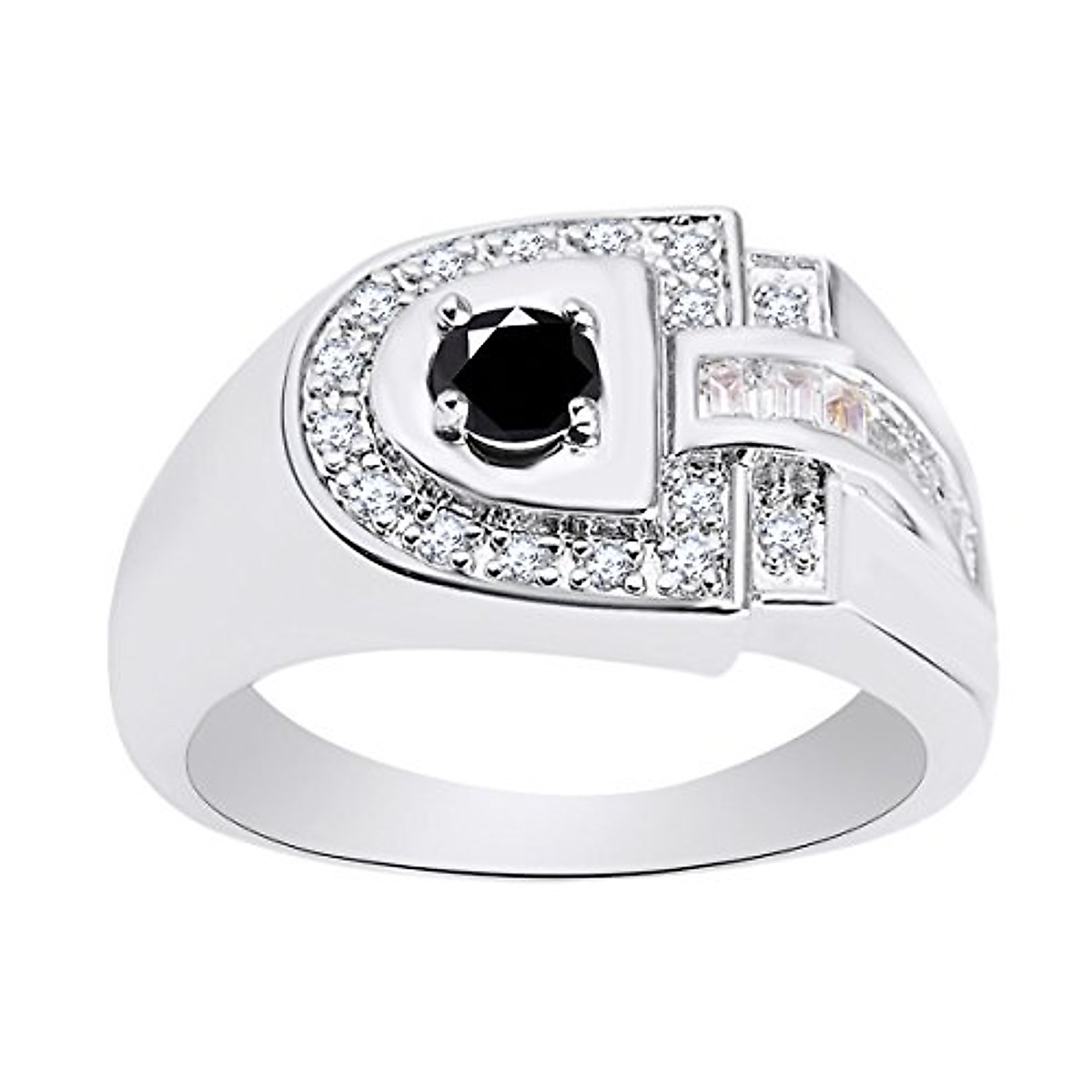 AFFY Round White Cubic Zirconia D Shape Fashion Ring 925 Sterling Silver