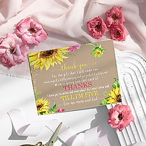 Sunflower Baby Thank You Cards, 15 Pack – Cute Baby Shower Notes with Envelopes Set, Prefilled Message, Customizable and Personalize Blank Stationery Rustic Floral, New Parents Gift Ideas