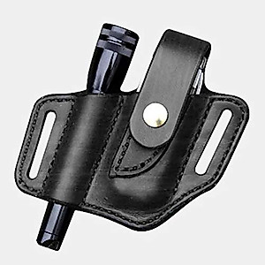 Timpfee Knife Belt Sheath,Leather Sheath, Knife Leatherman Holster with Pen Holder, Key Fob Organizer Sheath for Belt and Flashlight Sheath Multitool Pouch Tactical Pens Tools Black