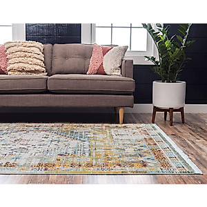 Unique Loom Baracoa Collection Area Rug - Cayo Hueso (5' 5" x 8' Rectangle, Light Blue/ Beige)