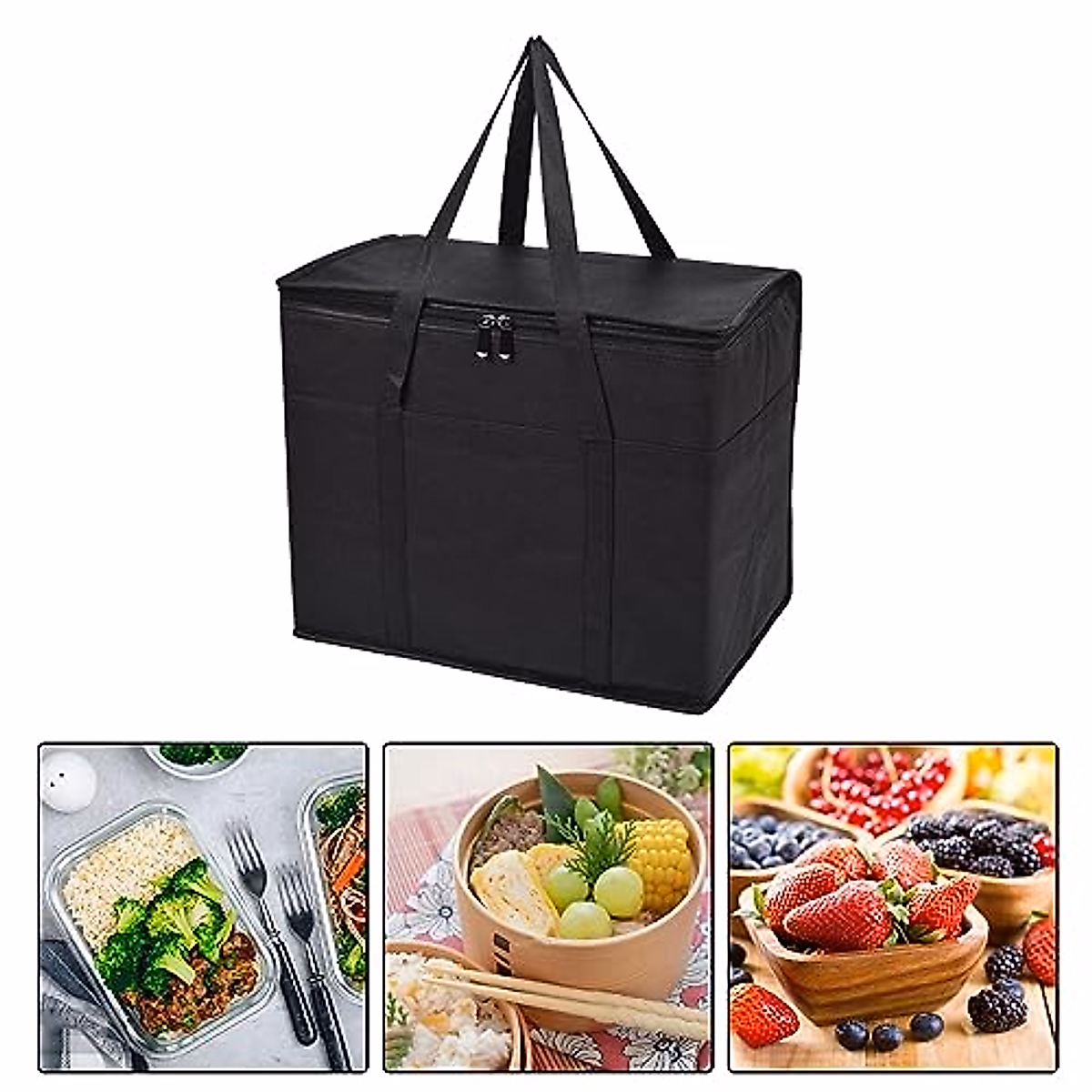 JISADER Insulated Grocery Bags Reusable Bags with Handles Heavy Duty Food Container Insulated Food Delivery Bag Shopping Bag for Camping Travel BBQ, Black
