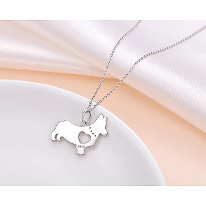 FLYOW 925 Sterling Silver Hollow Heart Corgi Dog Pendant Necklace Jewelry for Women Corgi Lover Gifts,18" (Corgi Necklace)