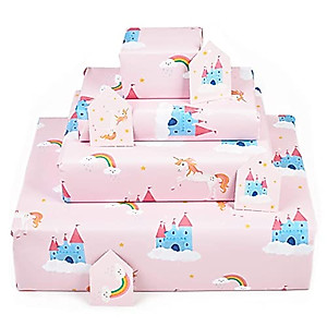 CENTRAL 23 Birthday Wrapping Paper - (x6) Pink Gift Wrap Sheets for Girls - Unicorn & Rainbow - New Baby - Magical Princess Giftwrap - Recyclable