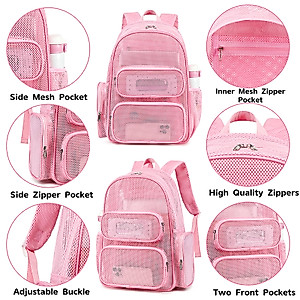 CAMTOP Mesh Backpack for Kids Girls Semi-Transparent See Through Sturdy School Bookbag Casual Daypack for Beach Swim Work Gym (Tie Dye Purple)