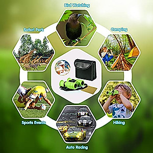 Binoculars for Kids, Gifts for 3-12 Year Boys Girls, Compact Kids Binoculars 8x21 High-Resolution for Bird Watching, Camping, Exploration, Hiking, Hunting, Sports Events and Safari Park (Green)
