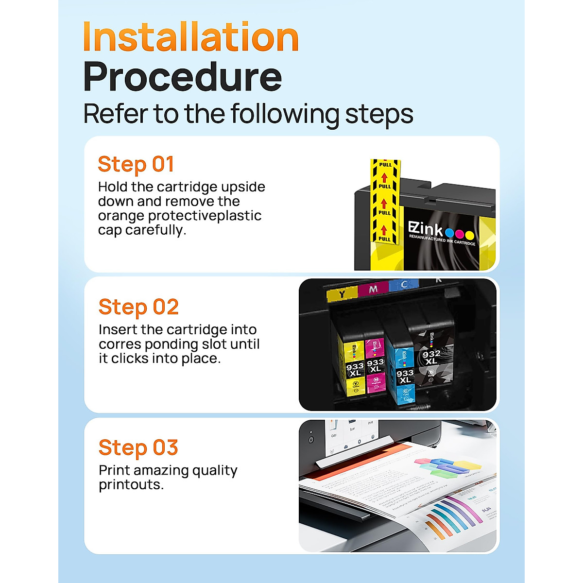 E-Z Ink (TM Compatible Ink Cartridge Replacement for HP 932XL 933XL 932 933 to use with Officejet 6100 6600 6700 7110 7510 7610 7612 Printer (1 Black, 1 Cyan, 1 Magenta,1 Yellow) 4 Pack