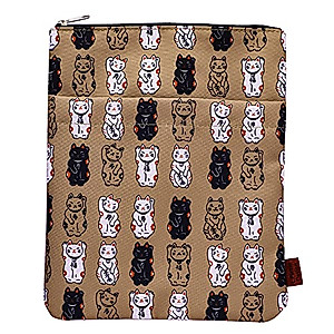 Lucky Japanese Cat Book Sleeve, Book Covers for Paperbacks, Washable Fabric, Book Sleeves with Zipper, Medium 11 Inch X 8.7 Inch Book Lover Gifts