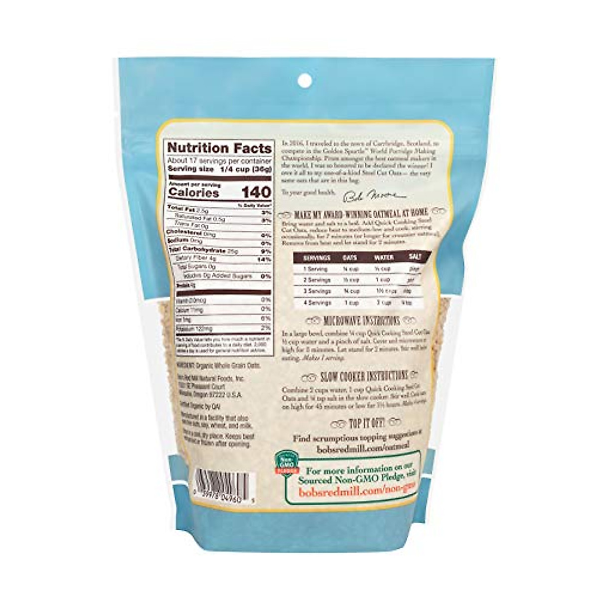 Bob's Red Mill Organic Quick Cooking Steel Cut Oats, 22-ounce (Pack of 4)