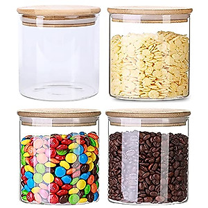 Lawei 4 Pack Glass Storage Jars with Sealed Bamboo Lids - 18.6 FL OZ Clear Glass Bulk Food Storage Canister for Serving Tea, Coffee, Spice, Candy, Cookie