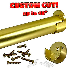 CUSTOM CUT | Up to 48" | HEAVY DUTY Satin Brass Closet Rod | 1 5/16" Dia. | w/Matching End Brackets