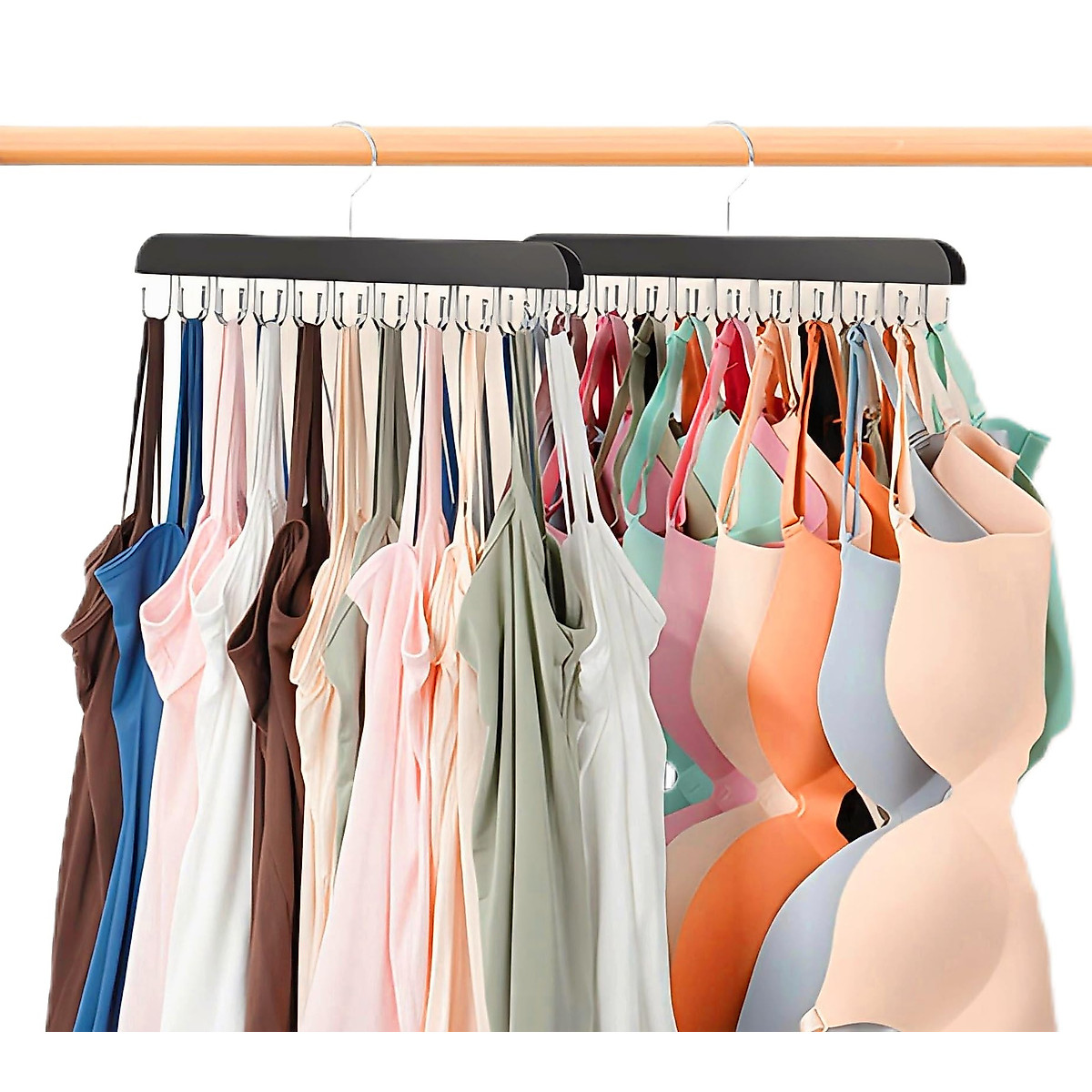 Kalimdor Bra Hanger for Closet 2 Pack, Tank Top Hanger 20 Hooks Capacity Foldable Wood Space Saving Hanger Closet Organizers and Storage for Dorm & Apartment for Lingerie,Tank Top, Bra, Scarf etc.
