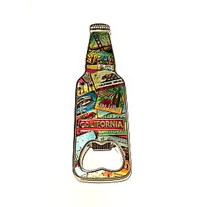 SUREG Bottle Shaped Souvenir Fridge Bottle Opener Magnet Various States and Cities Collectible Retro Collage Design Souvenir Collectible Bottle Opener Fridge Magnet 1 Item (California)