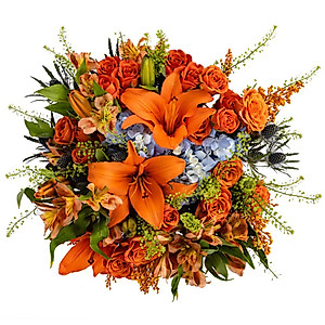 Pumpkin Spice | Orange, Green Fresh Flower Arrangement with Vase | Arabella Bouquets | Flowers for Delivery, Anniversary, Congratulations, Thanksgiving