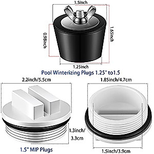 Huhumy 3 Pcs 1.5" Threaded Pool Spa Return Line Plug Rubber Plugs for Pool with O Ring for Winter Pools Inground Pool Above Ground Pool