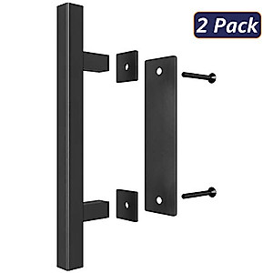 SMARTSTANDARD 2PCS 12" Pull and Flush Barn Door Handle Set, Large Rustic Two-Side Design, for Gates Garages Sheds Furniture, Black, Square