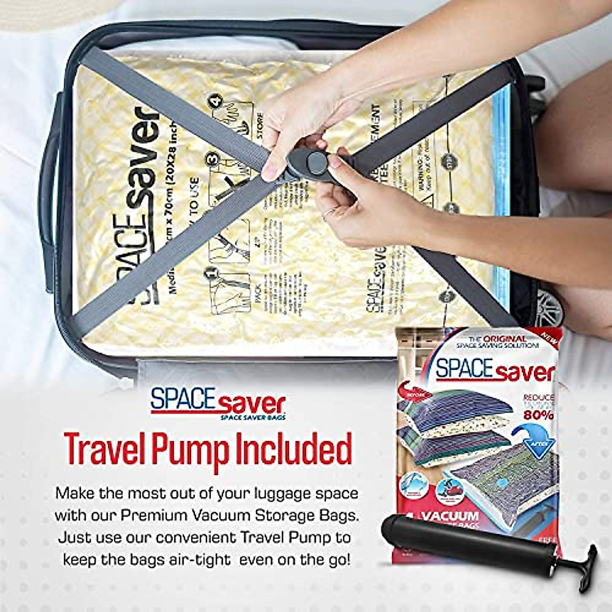 Spacesaver's Space Saver Vacuum Storage Bags (Jumbo 6-Pack) Save 80% Space - Vacuum Sealed Bags for Comforters, Blankets, Bedding, Clothing - Compression Seal for Closet Storage - Pump for Travel