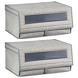 mDesign Large Fabric Closet Shoe Storage Box w/Clear Window - Shoe, Sandal, Sweater, Linen, Clothes Organizer - Boot Storage Solutions - Shoe Bin - Lido Collection, 2 Pack, Gray