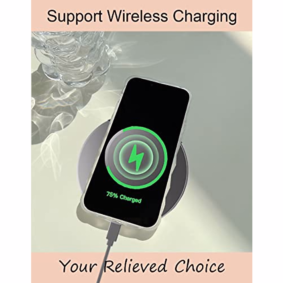 GUSDBSW Compatible with iPhone 13 Case Cute for Women Girls, Fashion Wave Grip Design & Aesthetic Curly Pattern, Clear Soft TPU Phone Case - Blueberry Flower