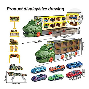 Dinosaur Cars Toys with 81.5inch Dino Track, Carrier Transport Dinosaur Truck with 6pcs Die-cast Cars Toys for Kids 3 4 5 6, Parking Lot Garage Kids Toys for Boys 3-5 5-7 Years Old Gift