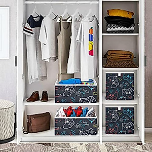 Open Home Storage Bins Foldable Cube Organizers Gamer Pattern Closet Storage Bins for stairsteps